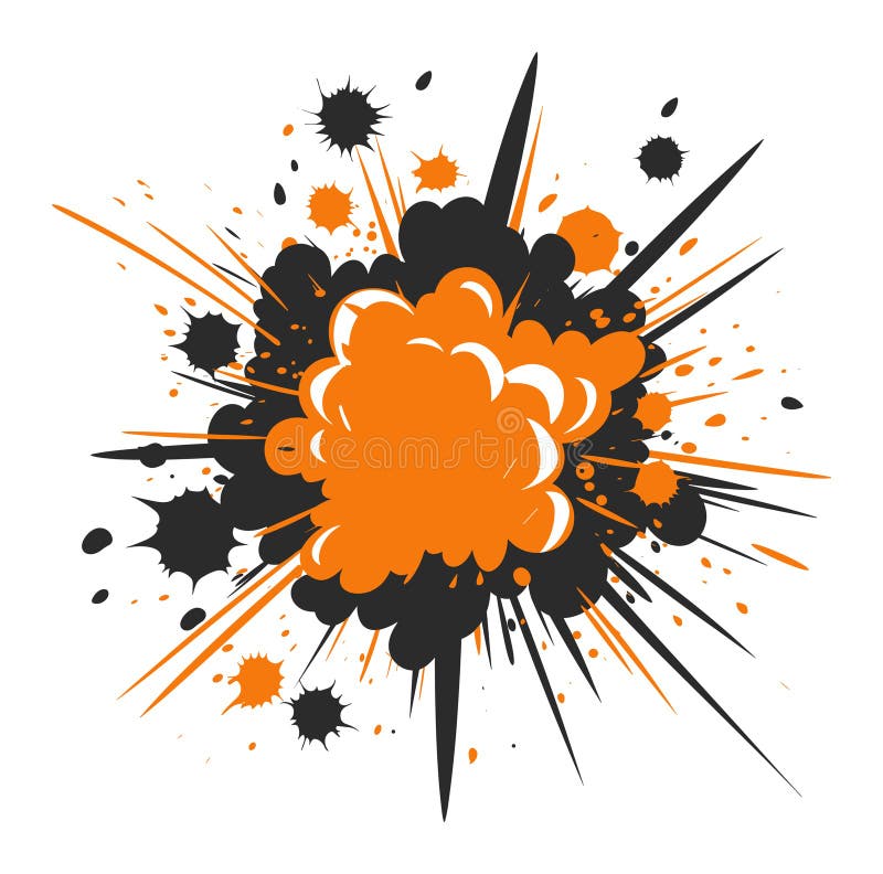 Orange and Black Comic Book Explosion Bubble with Splatter Effects ...