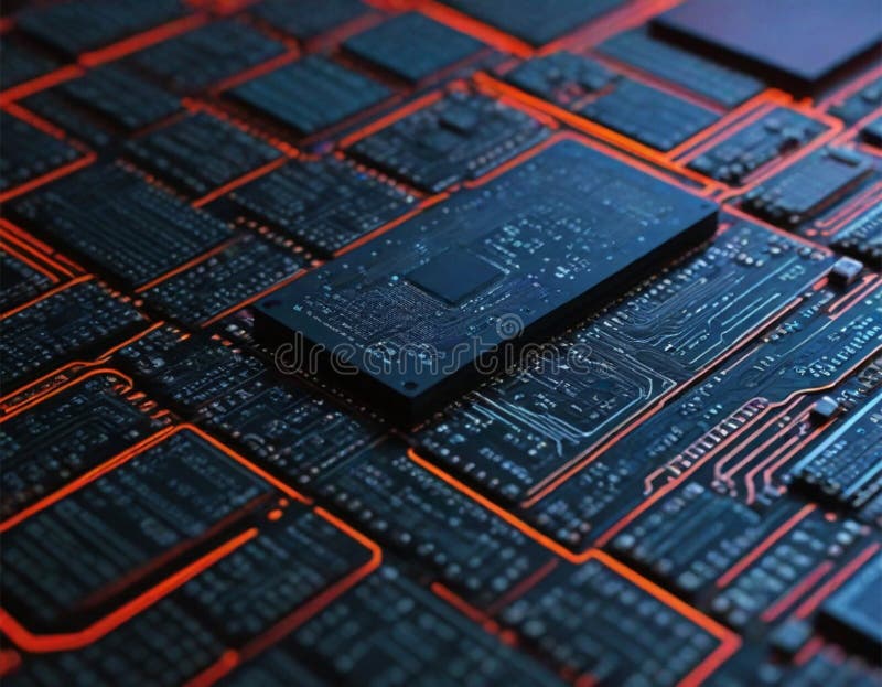 Orange and Black Computer CIrcuit Board Pathway Communications Stock ...