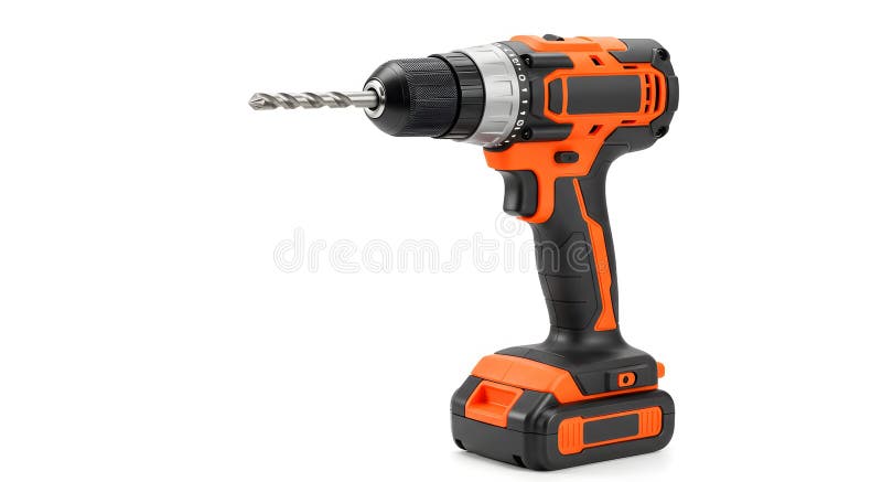 Orange and Black Cordless Drill with Drill Bit on White Background ...