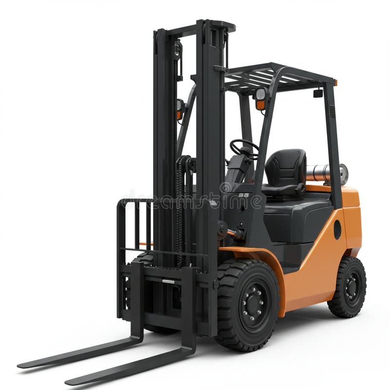 Orange and Black Forklift with a Robust Metal Frame, Featuring a Two ...