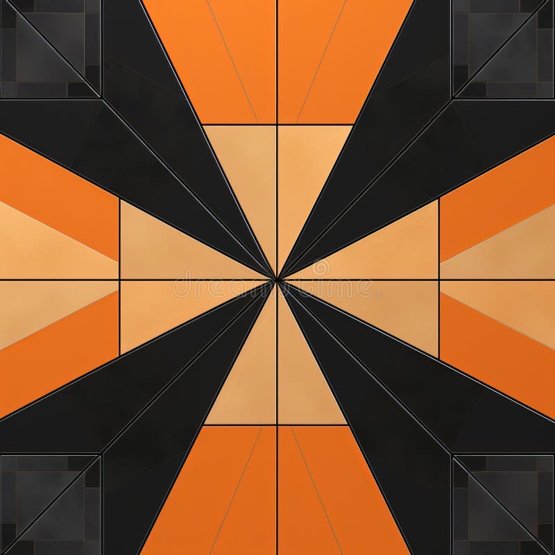 Orange and Black Geometric Pattern on Black Tile - Illusionary ...