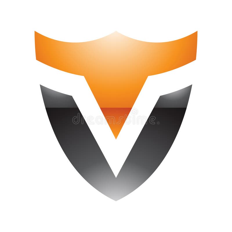 Orange and Black Glossy Shield Shaped Letter V Icon Stock Vector ...