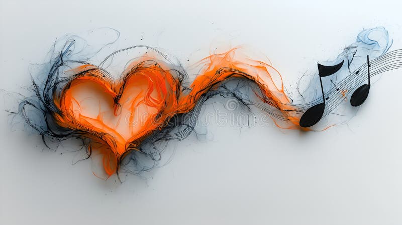 Orange and Black Heart-shaped Smoke with Music Notes Stock Illustration ...