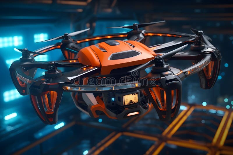 Orange and Black High Tech Drone Flying. AI Generated Stock ...