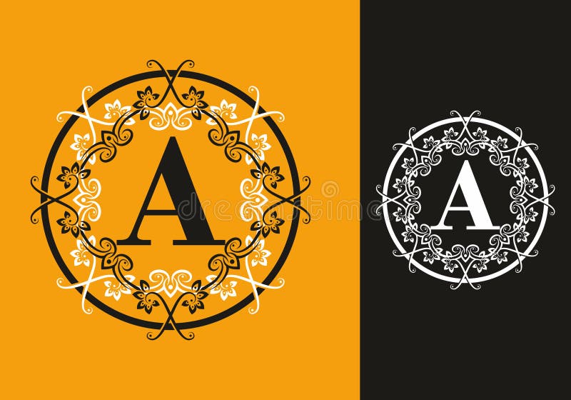 Orange Black of a Initial Letter in Circle Ornament Frame Stock Vector ...