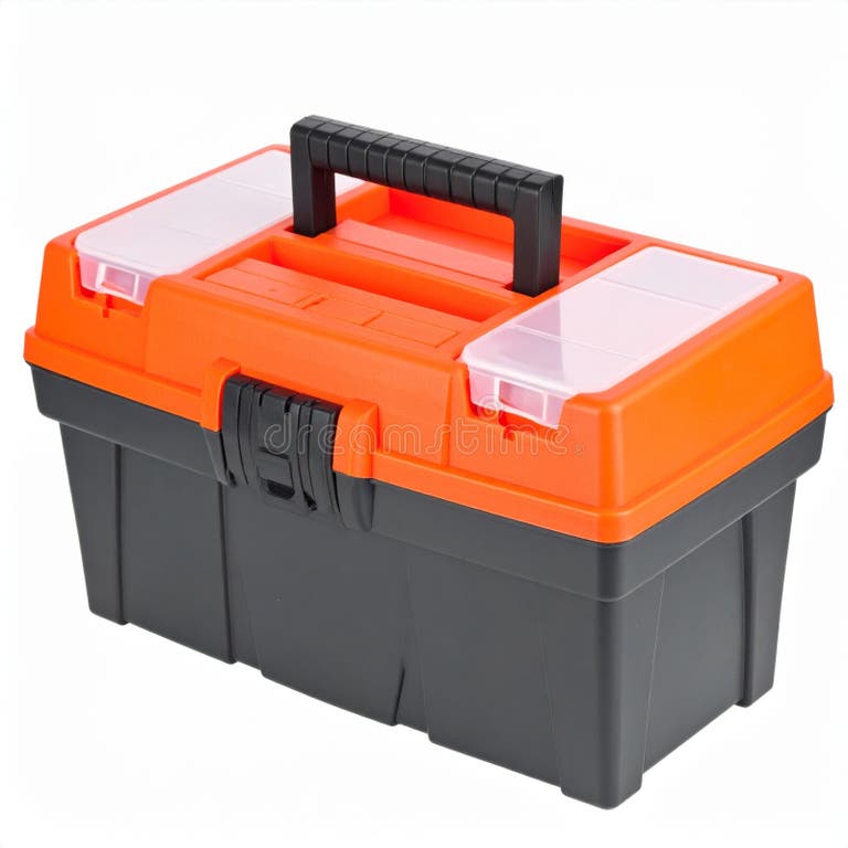 Orange and Black Plastic Toolbox with Carrying Handle Stock ...
