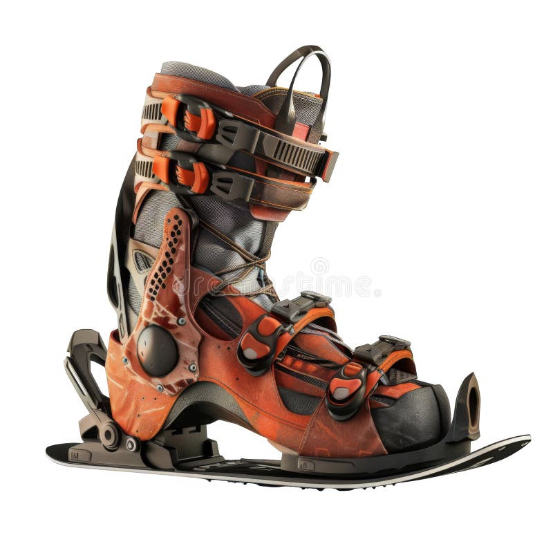 Orange and Black Ski Boot with Binding Stock Photo - Illustration of ...
