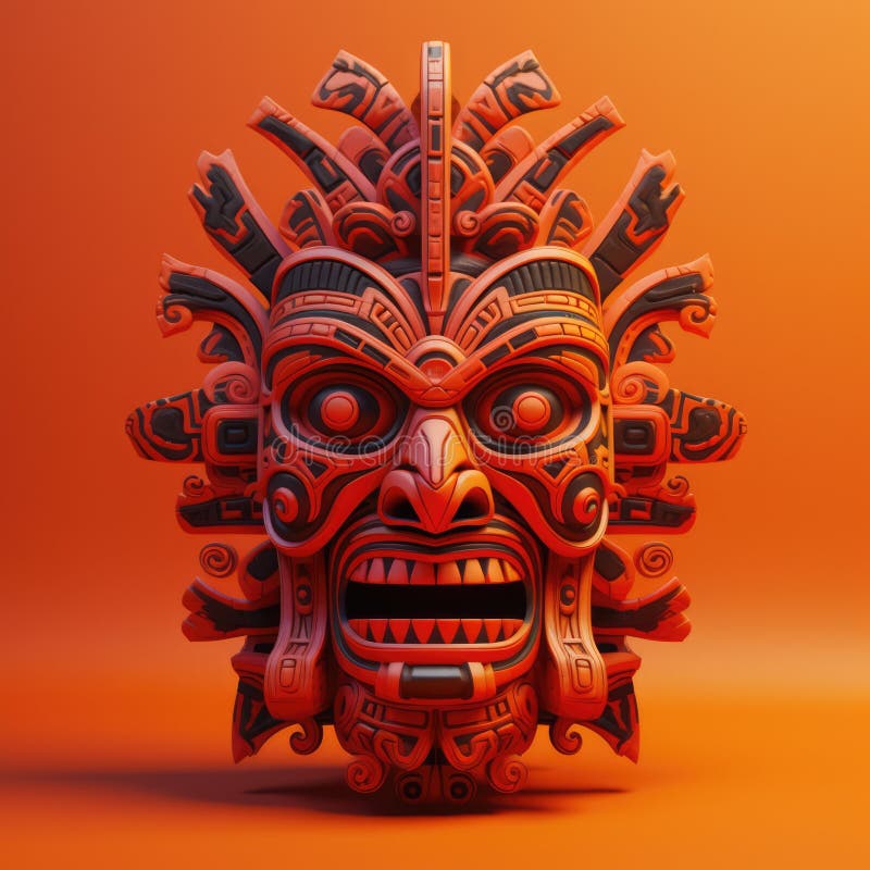 Orange and Black Tiki Mask on Orange Background, Created Using ...