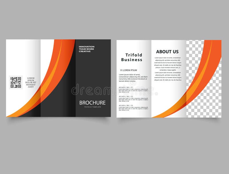 Orange Black Trifold Brochure with Text. Flyer for Printing. Vector ...