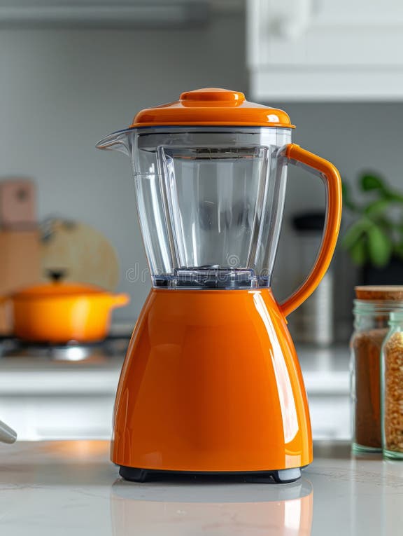 Orange Blender on a Kitchen Countertop. Stock Image - Image of handle ...