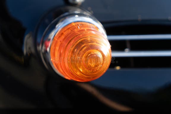 Orange Blinker from a Blue Old Car Stock Photo - Image of light ...