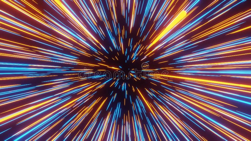 Orange Blue Abstract Meteor or Lightspeed in Space Fall Down on Black ...