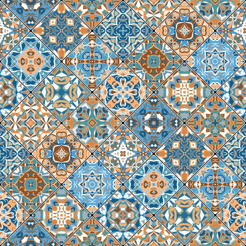 Orange and Blue Abstract Patterns Stock Vector - Illustration of fabric ...