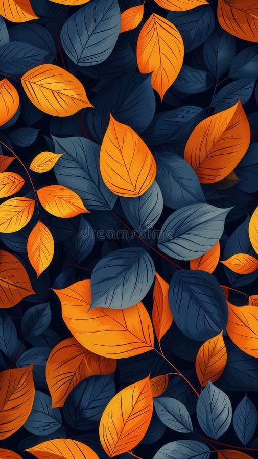 Orange and Blue Autumn Leaves Stock Illustration - Illustration of ...