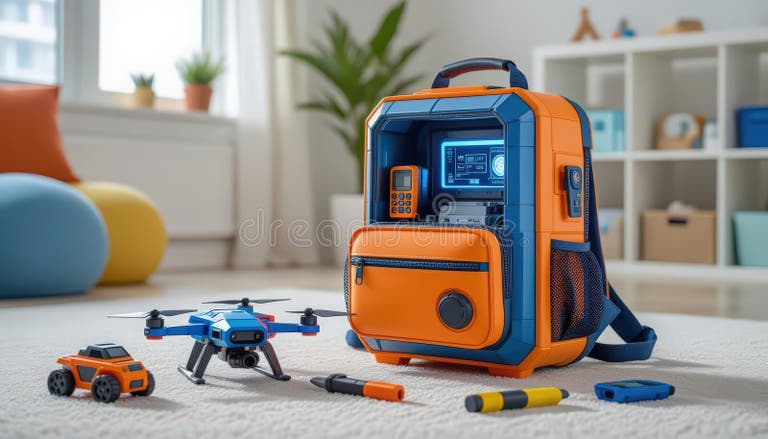 Tech Lab Backpack Toy with Gadgets Stock Illustration - Illustration of ...