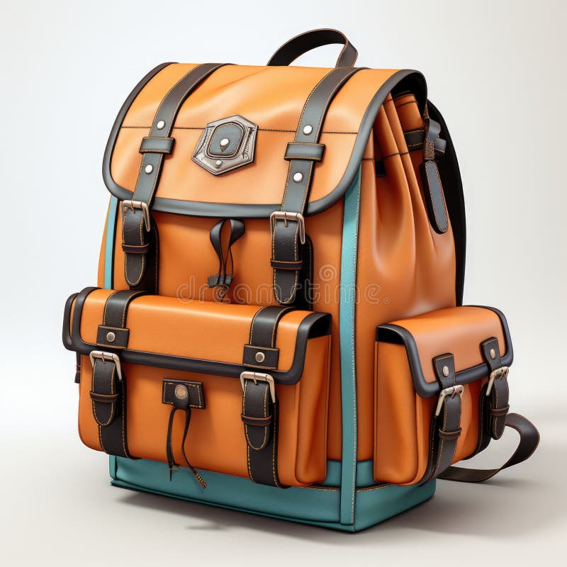 An Orange and Blue Backpack on a White Surface Stock Illustration ...