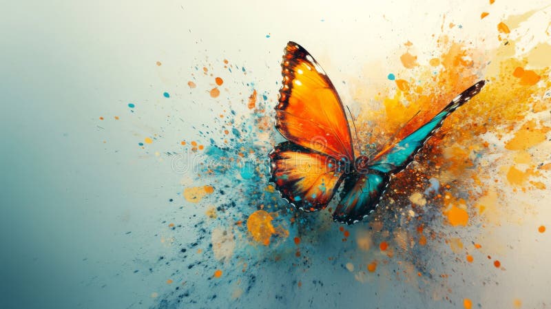 Orange and Blue Butterfly in Paint Splash Stock Illustration ...