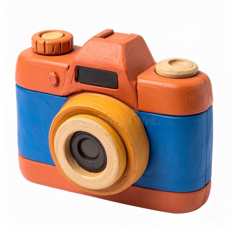 Orange and Blue Clay Model Camera on White Background Stock ...