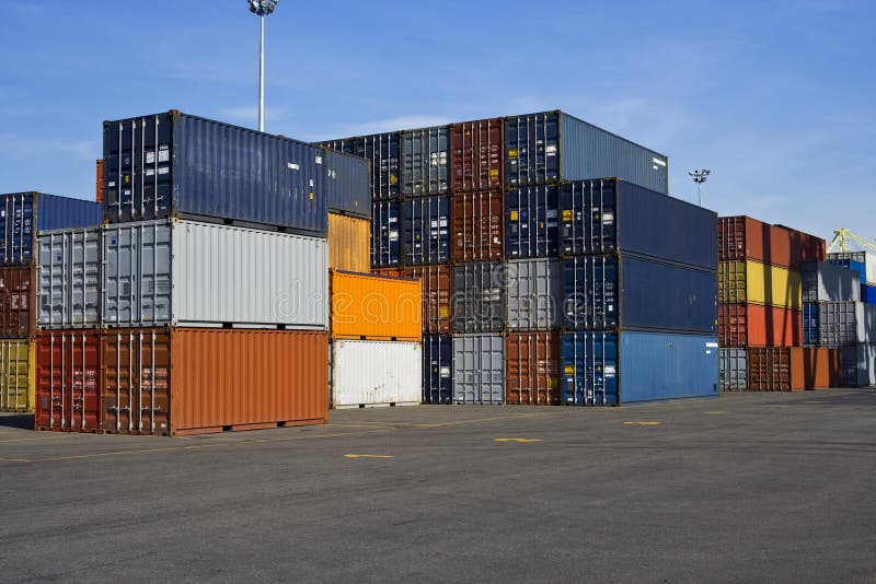 Orange and blue containers stock photo. Image of harbor - 6212240