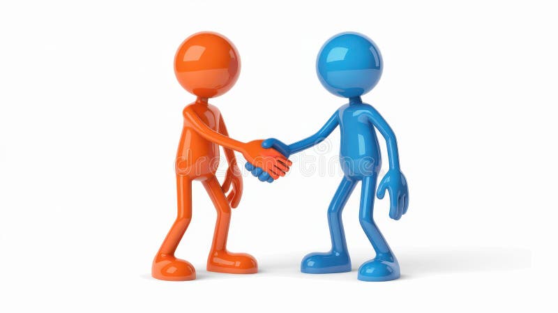 Orange and Blue 3D Stick Figures Shaking Hands Symbolizing Partnership ...
