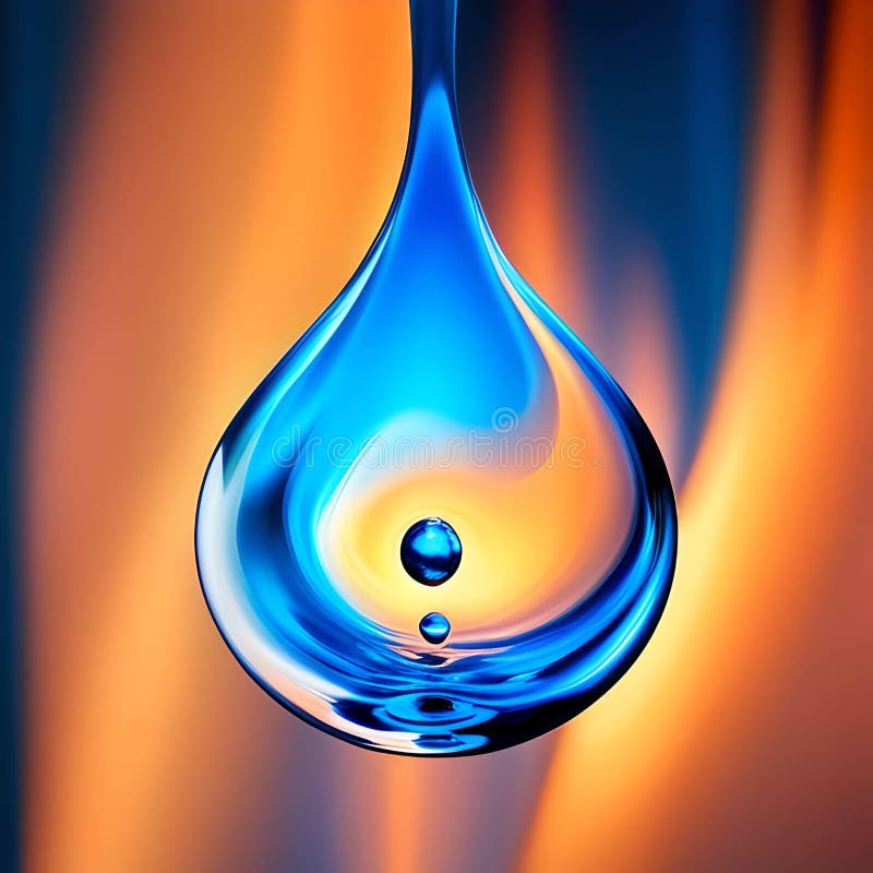 Raindrop Falling Over an Open Flame Orange and Blue Design Stock ...
