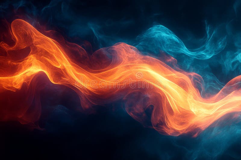Orange and Blue Energy Waves Colliding and Swirling Together, Creating ...