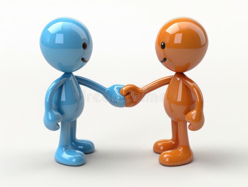 Orange and Blue Figures Shaking Hands - Unity and Cooperation Concept ...