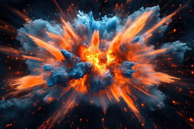 Orange and Blue Flames Exploding in the Dark Universe Stock Image ...