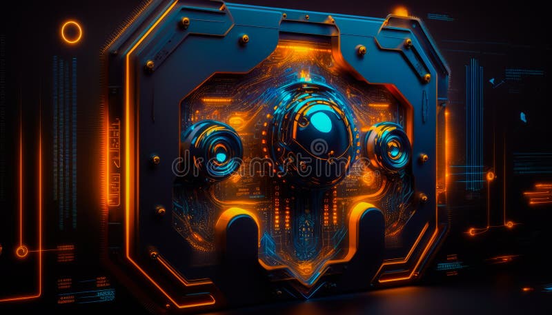 An Orange and Blue Futuristic Machine on Black Background. Generative ...
