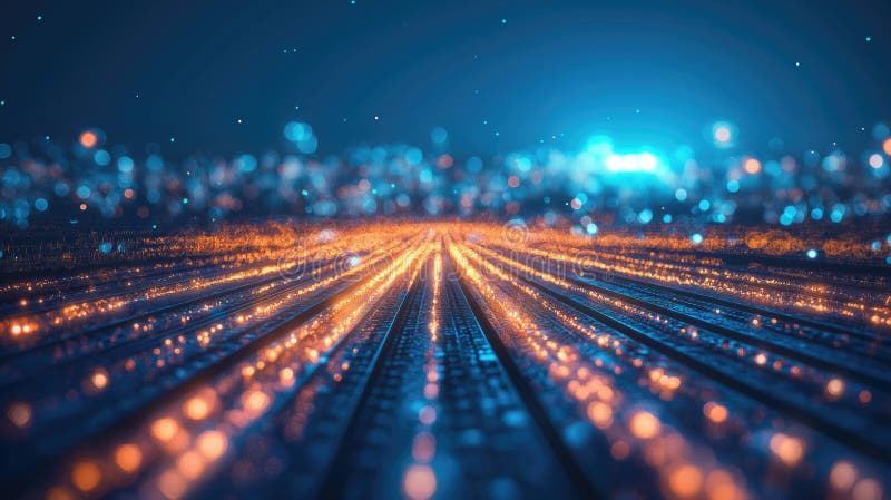 Orange and Blue Glowing Abstract Lights on a Digital Pathway Stock ...
