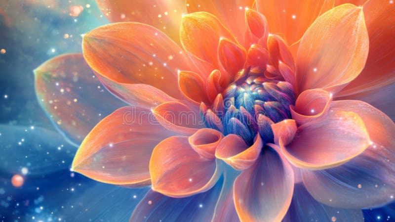 Orange and Blue Glowing Flower with Cosmic Background Stock ...