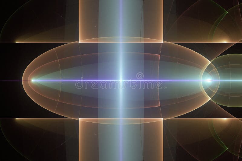 Orange Blue Glowing Pattern of Curved Shapes and Rays on a Black ...