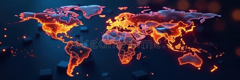 Orange Blue Illuminated Network Map, Global Scale , Infrastructure ...