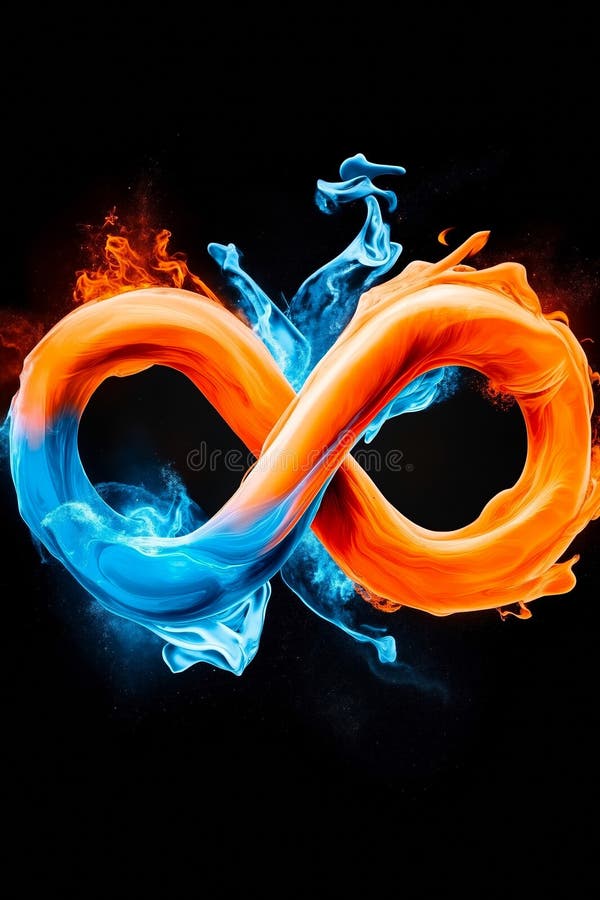 An Orange and Blue Infinity Symbol on a Black Background Stock ...