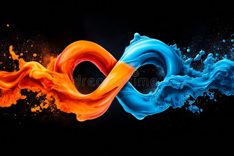 An Orange and Blue Infinity Symbol on a Black Background Stock Image ...