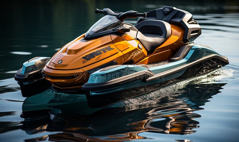 Orange and Blue Jet Ski in Water Stock Image - Image of water ...