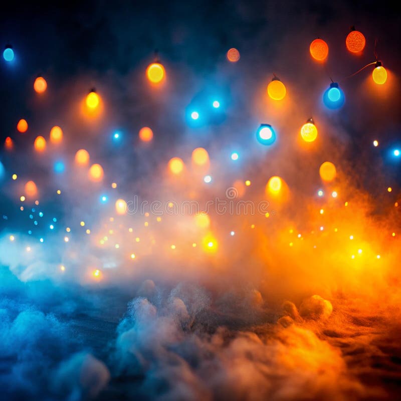 Orange and Blue Lights Shining through Fog Background Stock ...