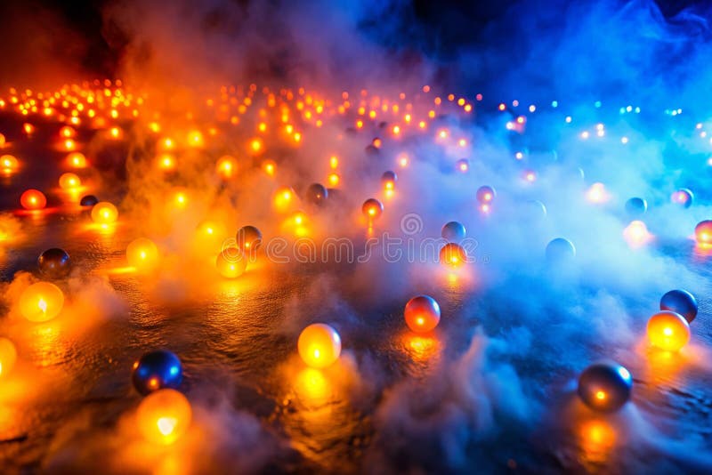 Orange and Blue Lights Shining through Fog Background Stock ...