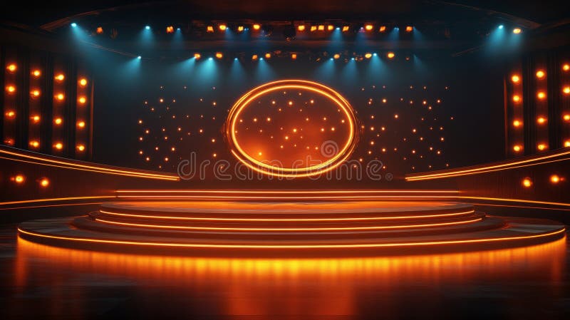 Orange and Blue Lit Stage with Circular Podium Stock Illustration ...