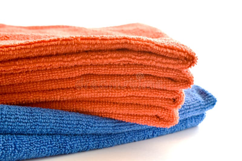 Orange and Blue Microfiber Cloth on White Background. Stock Image ...