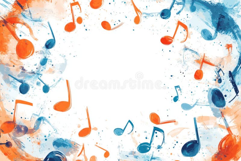 Orange and Blue Music Notes Framing a White Copyspace Area Over a ...
