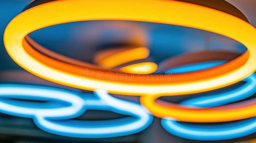Orange and Blue Neon Rings Create a Vibrant Abstract Pattern Against a ...