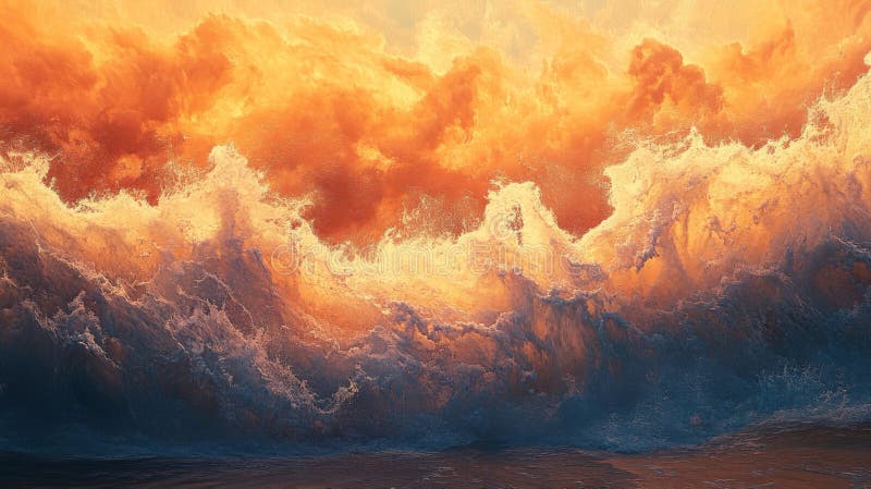 Orange and Blue Ocean Waves at Sunset Stock Illustration - Illustration ...