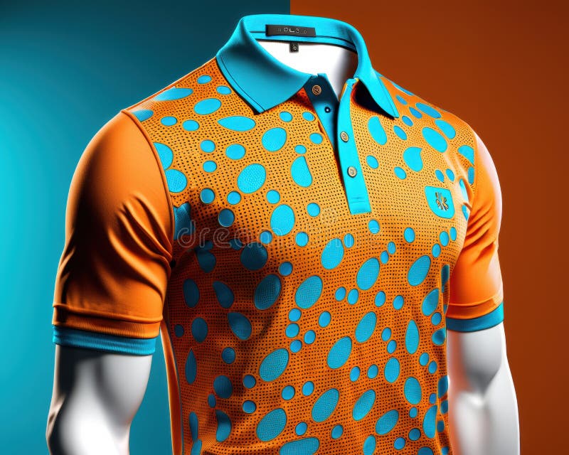 Orange and Blue Patterned Polo Shirt. Stock Illustration - Illustration ...
