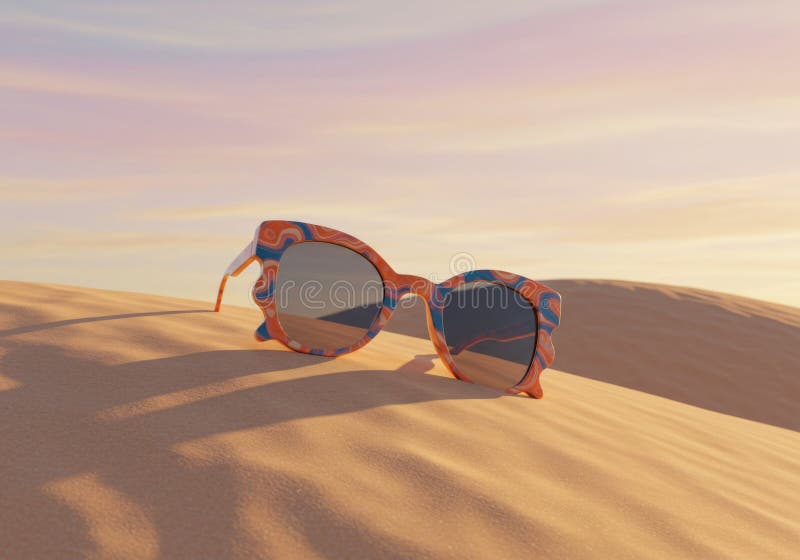 Orange and Blue Patterned Sunglasses on Sand Dune at Sunset Stock Illustration - Illustration of ...