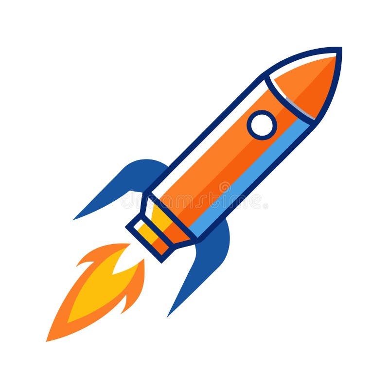Orange and Blue Rocketship with Flame, Icon, Symbol, Vector ...