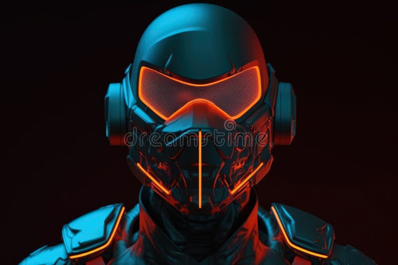 Orange Blue Sci-fi Futuristic Robot Head Generative Ai Stock ...