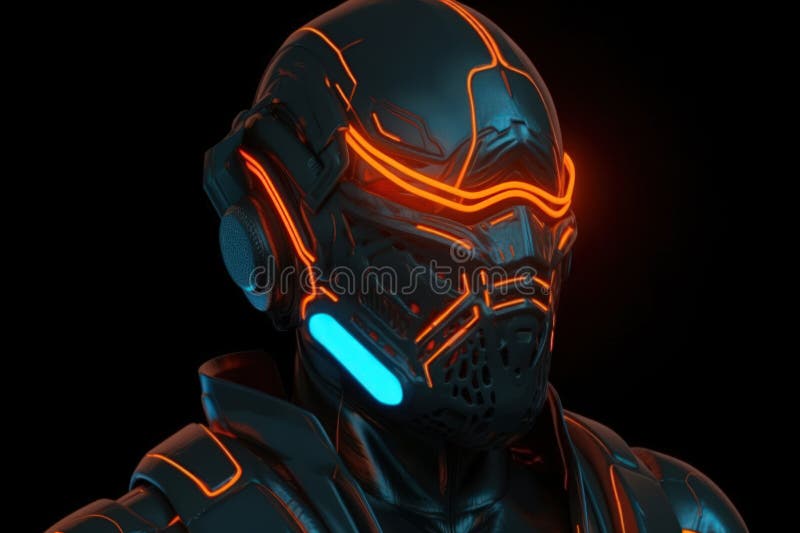 Orange Blue Sci-fi Futuristic Robot Head Generative Ai Stock ...