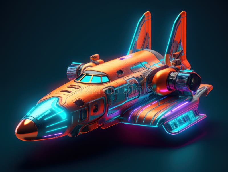 An Orange and Blue Space Ship on a Black Background. Generative AI ...