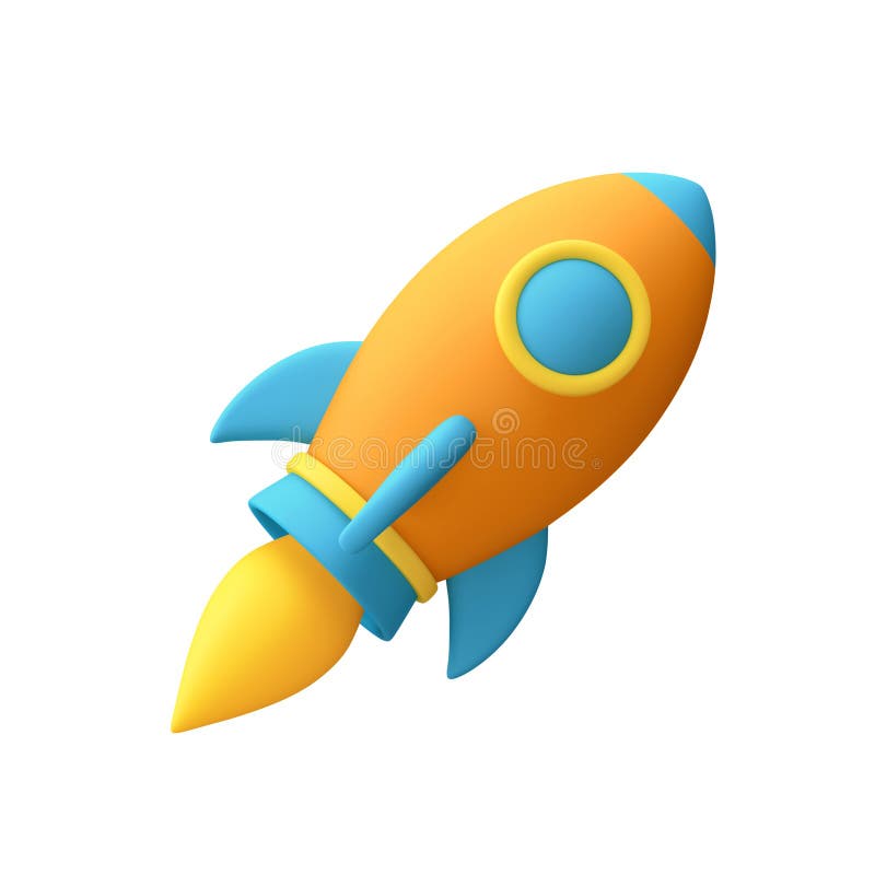 Orange and Blue Spaceship Icon. Cartoon Rocket Isolated on White Stock ...